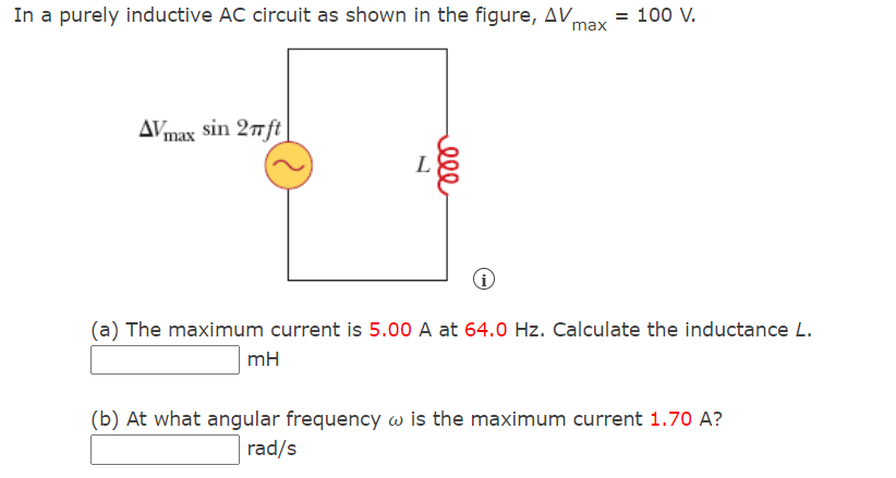 Solved In a purely inductive AC circuit as shown in the | Chegg.com