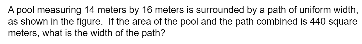 Solved A pool measuring 14 meters by 16 meters is surrounded | Chegg.com