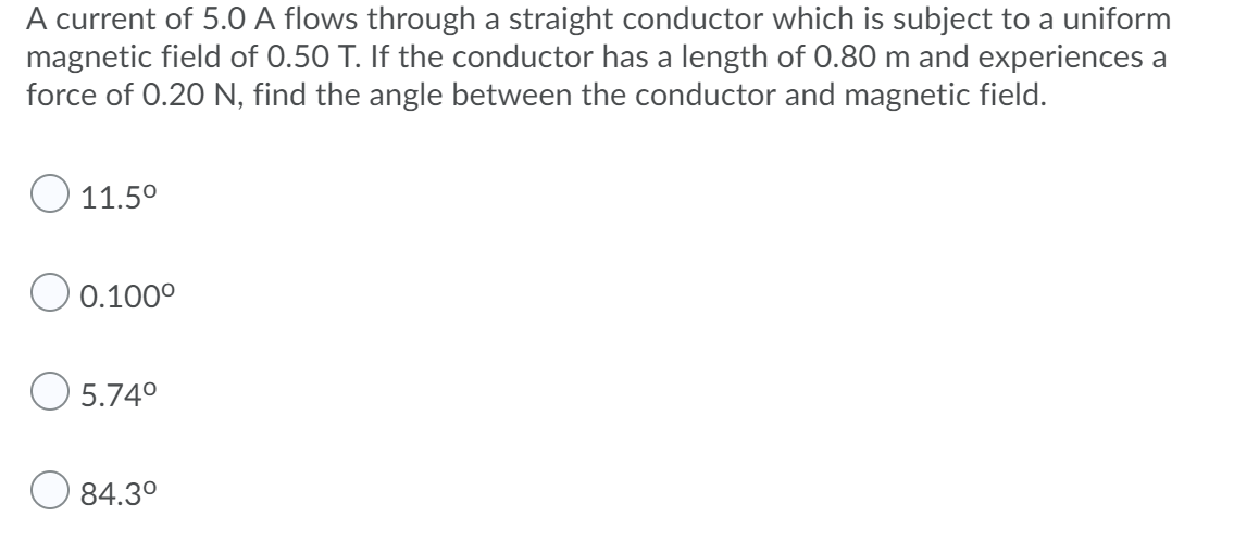 Solved A current of 5.0 A flows through a straight conductor | Chegg.com