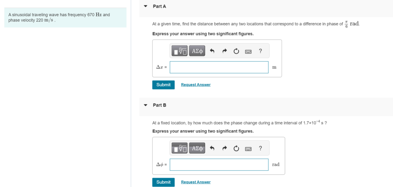 Solved A sinusoidal traveling wave has frequency 670 Hz and | Chegg.com