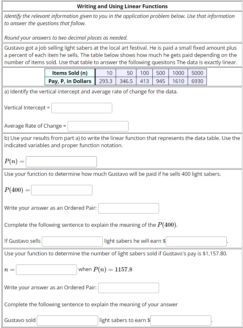Solved Writing and Using Linear Functions Identify the | Chegg.com