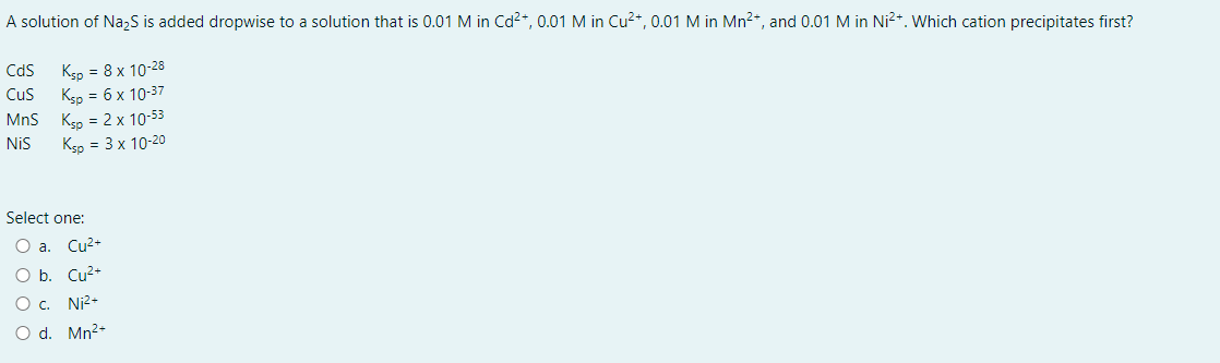 Solved A solution of Na2S is added dropwise to a solution | Chegg.com