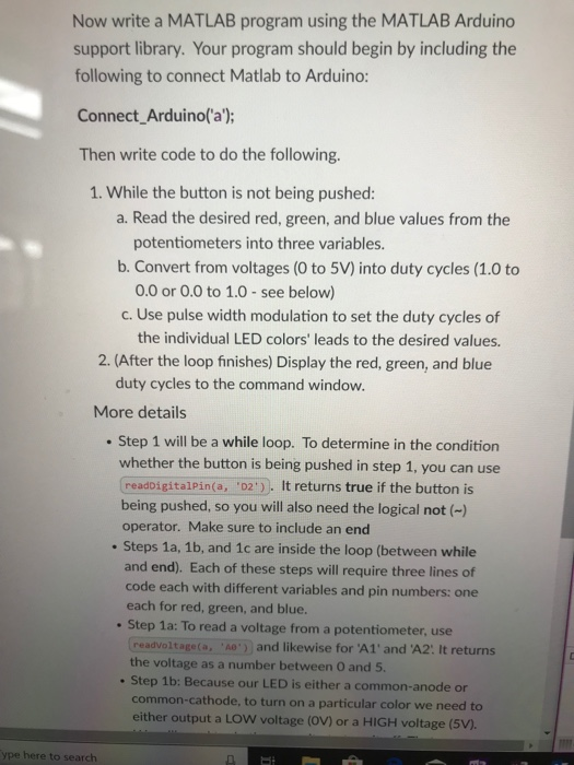 Solved Now Write A Matlab Program Using The Matlab Arduino 4892