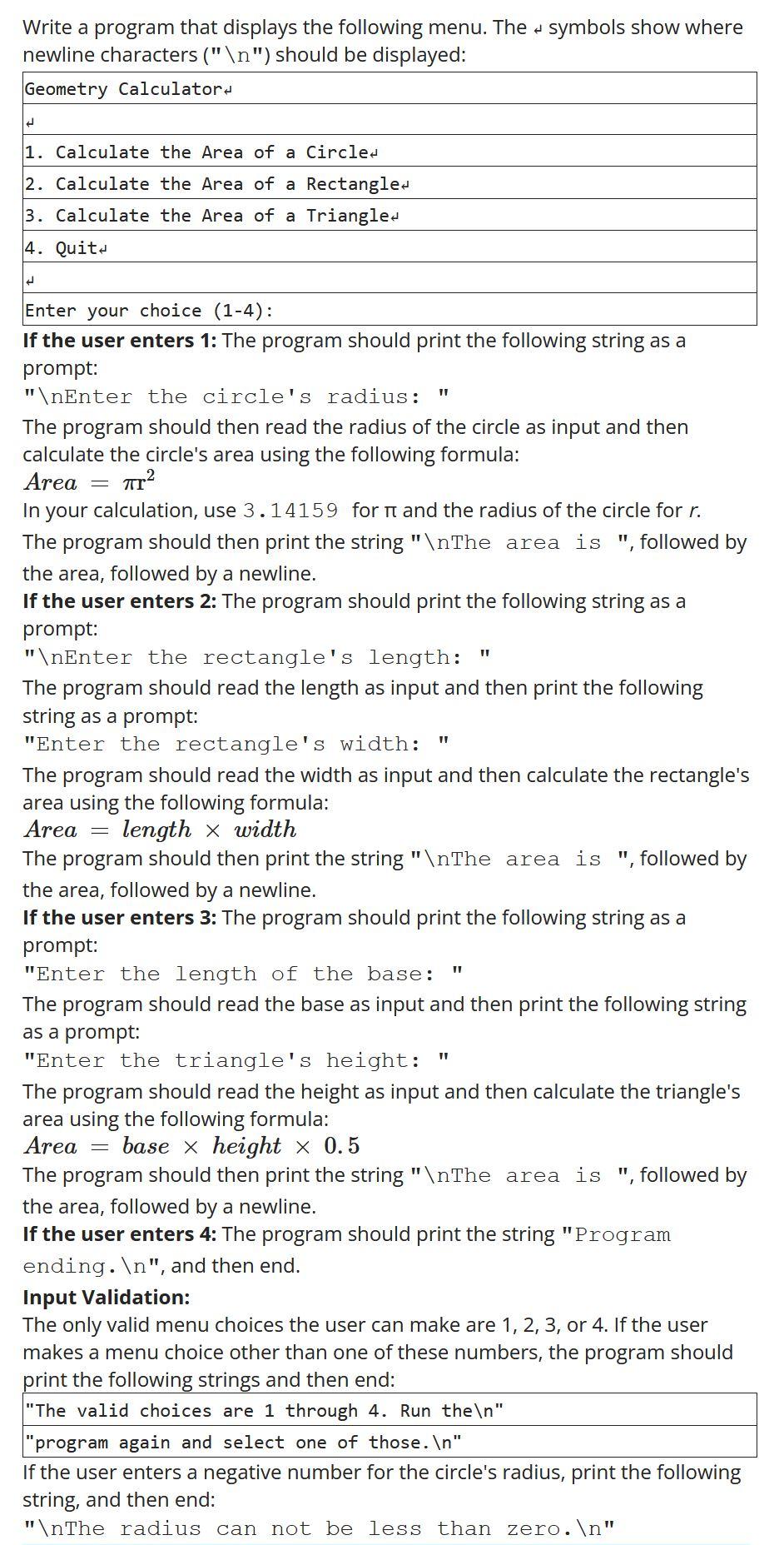 Solved Write a program that displays the following menu. The | Chegg.com