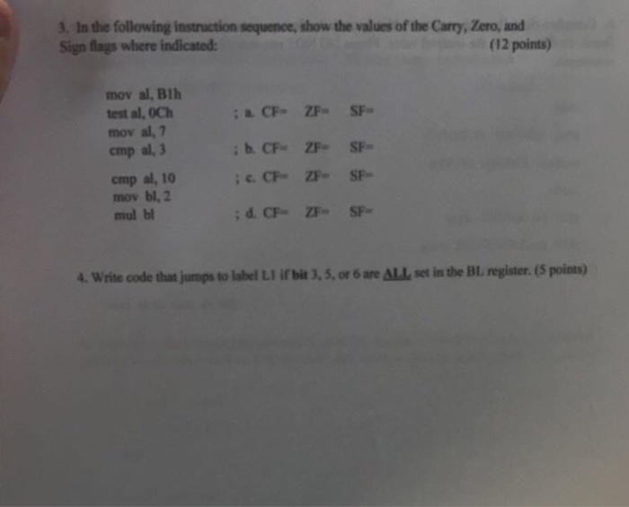 Solved 3. In the following instruction sequence, show the | Chegg.com
