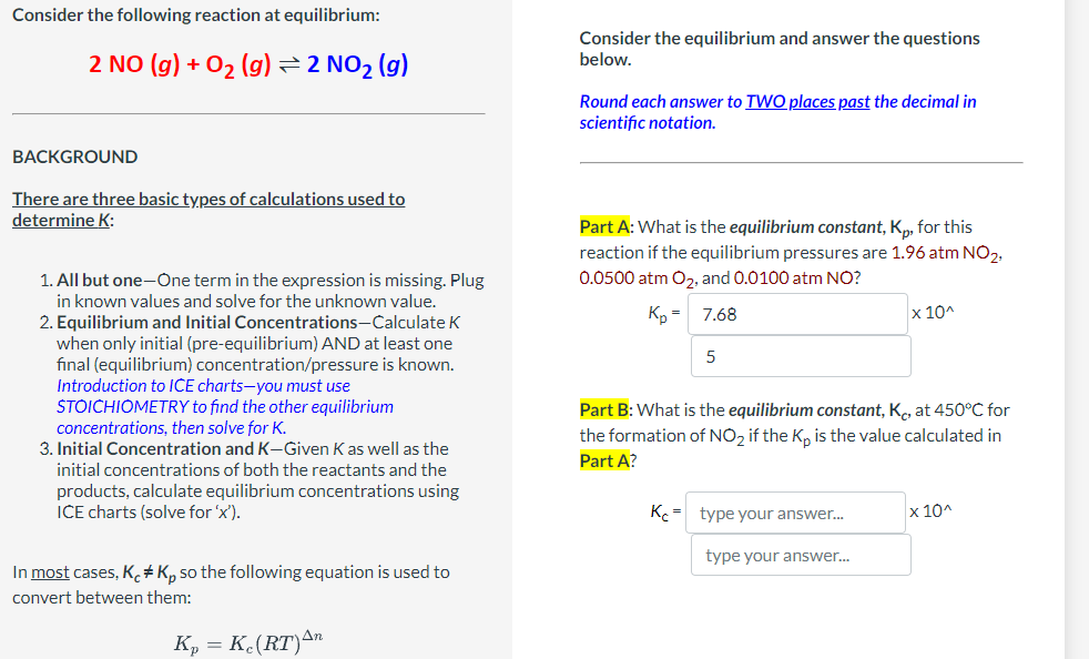 Solved What is the equilibrium constant, Kc, at 450°C for | Chegg.com
