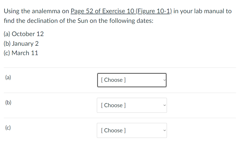 Solved by an EXPERT Using the analemma on ﻿Page 52 of ﻿Exercise | Chegg.com