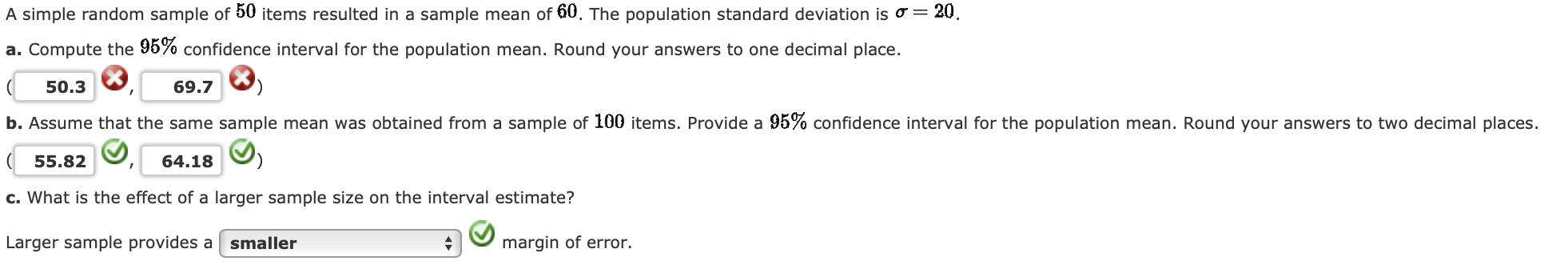 A simple random sample of 50 items resulted in a | Chegg.com