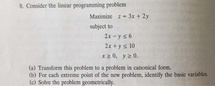 Solved 8. Consider the linear programming problem Maximize z | Chegg.com