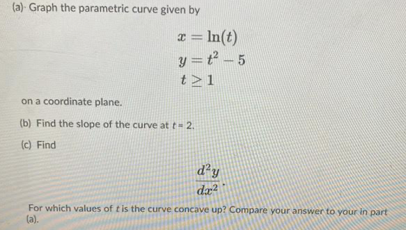 Solved (a). Graph the parametric curve given by x = ln(t) | Chegg.com