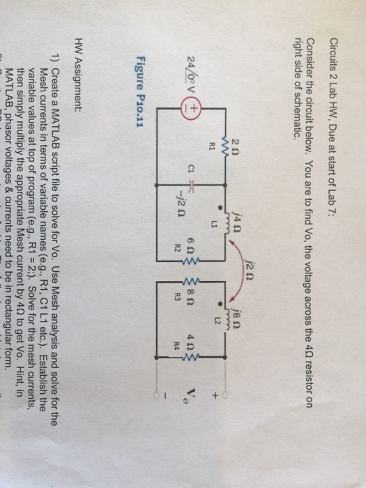 Solved Circuits 2 Lab HW, Due at start of Lab 7: Consider | Chegg.com
