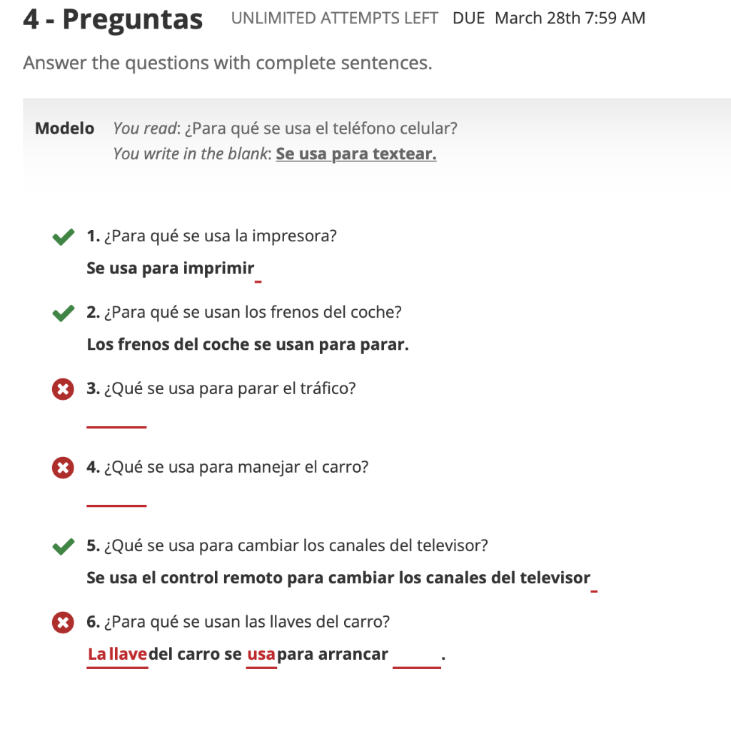 Answer the questions with complete sentences. Modelo | Chegg.com