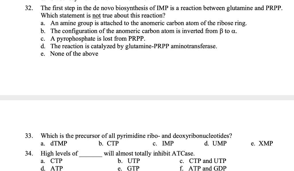 Solved 32. The first step in the de novo biosynthesis of IMP | Chegg.com