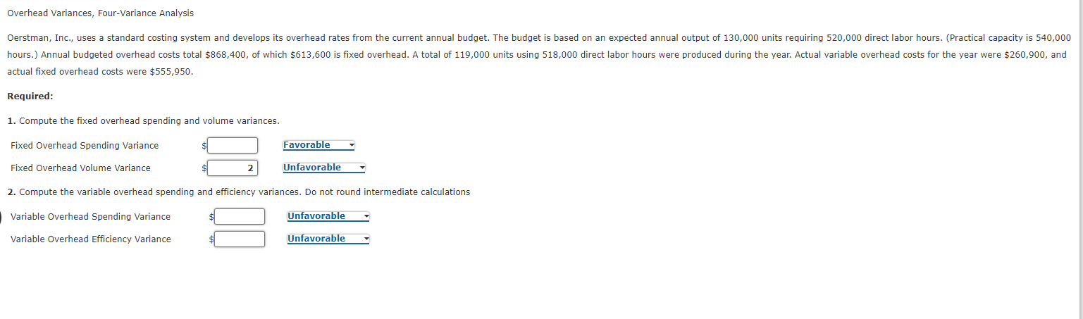 Solved Overhead Variances, Four-Variance Analysis actual | Chegg.com