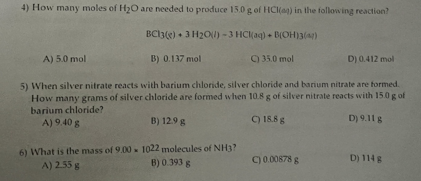 Solved 4) How many moles of H2O are needed to produce 15.0 g | Chegg.com