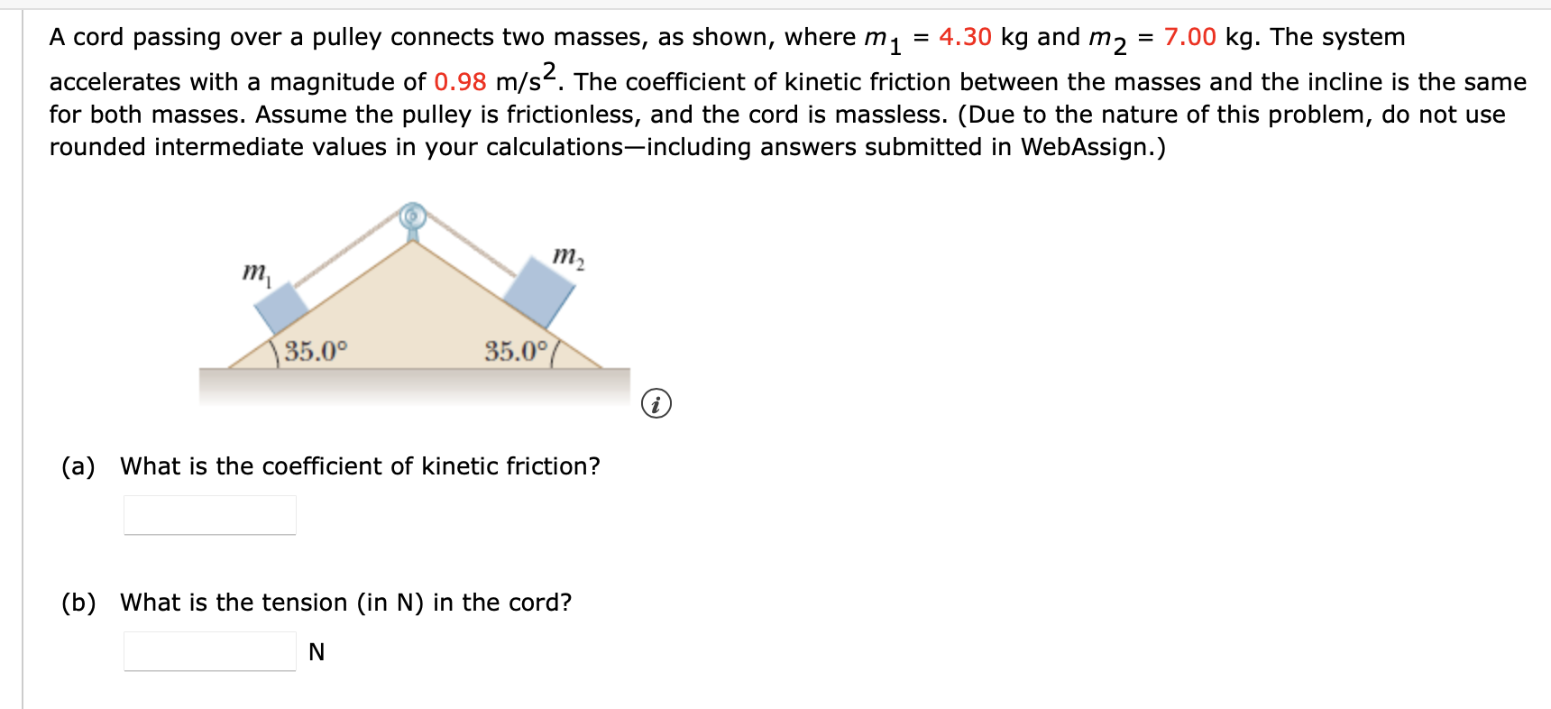 Solved A cord passing over a pulley connects two masses, as | Chegg.com