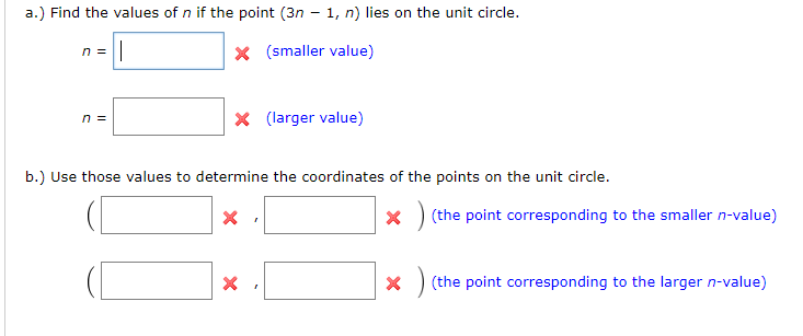 Solved a.) Find the values of n if the point (3n - 1, n) | Chegg.com