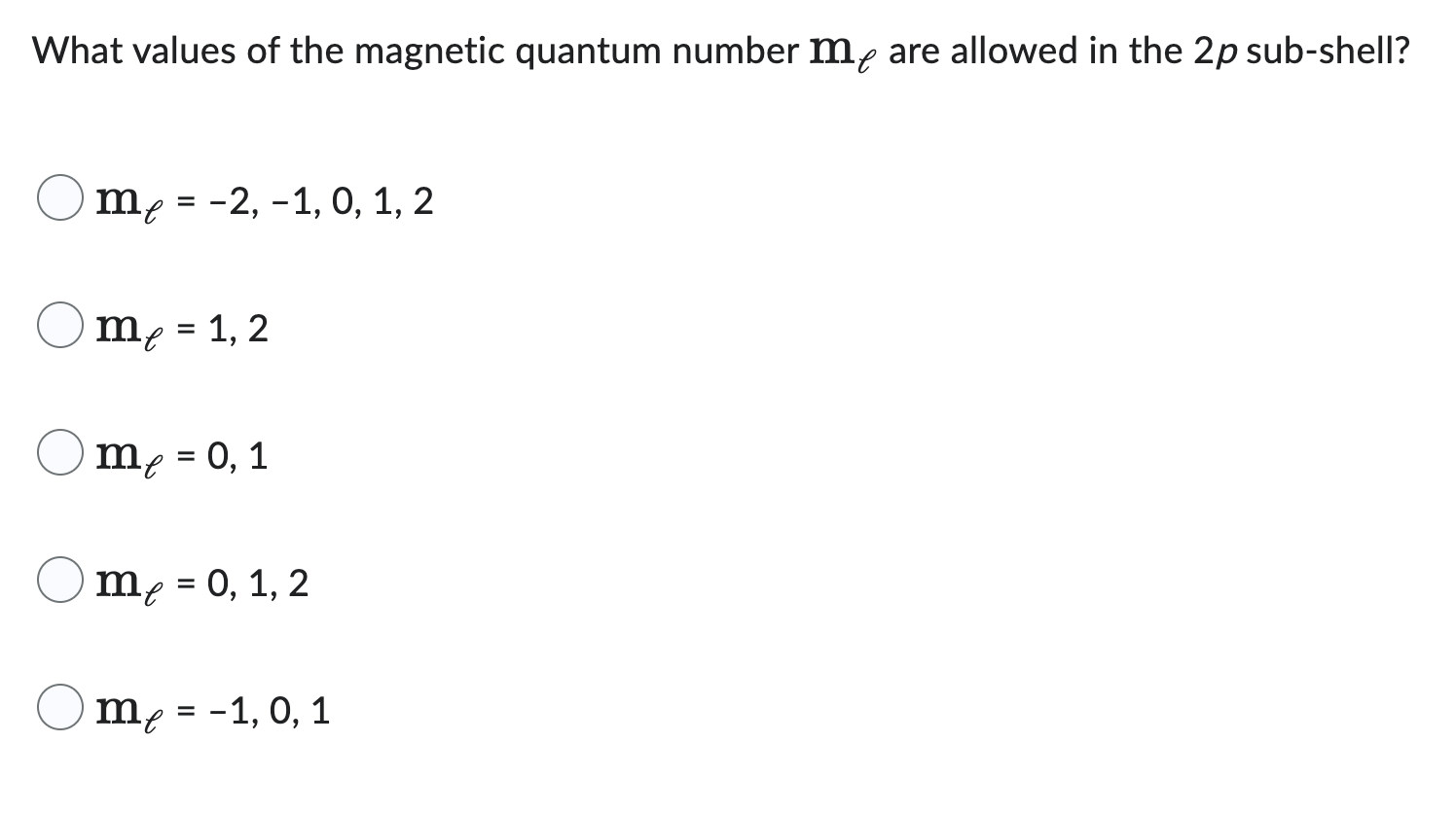 Solved What values of the magnetic quantum number mℓ are | Chegg.com