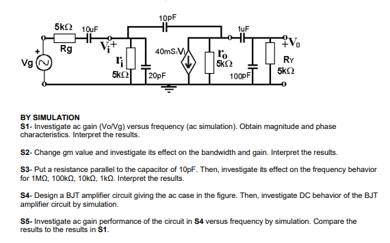 Solved BY SIMULATION S1- Investigate ac gain (Vo/Vg) versus | Chegg.com