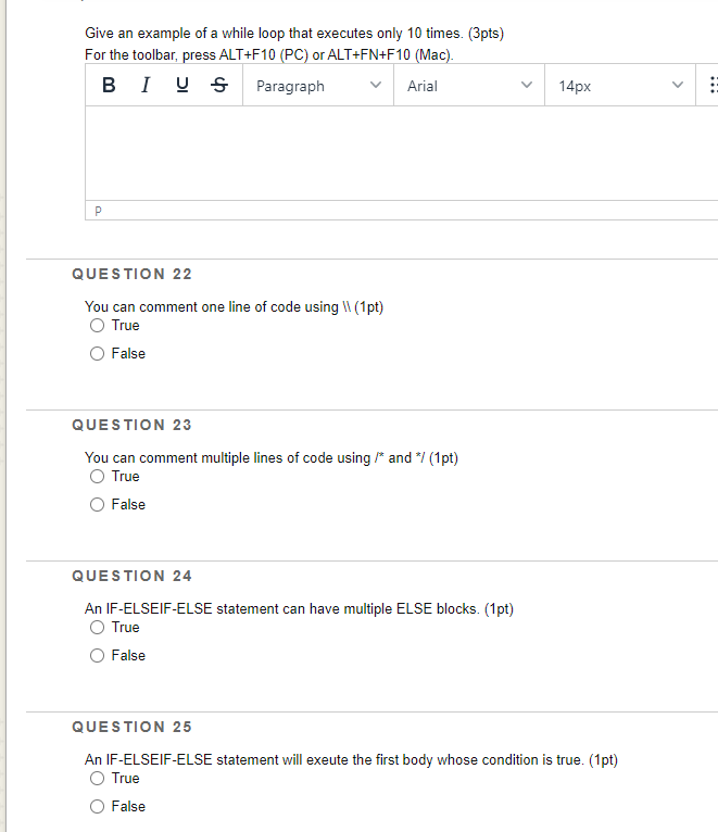 Solved Give an example of a while loop that executes only 10 | Chegg.com