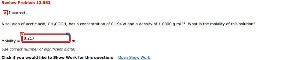 Solved Review Problem 12.062 XIncorrect. A solution of | Chegg.com