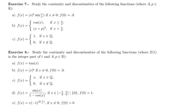 Solved Exercise 7.- Study the continuity and discontinuities | Chegg.com