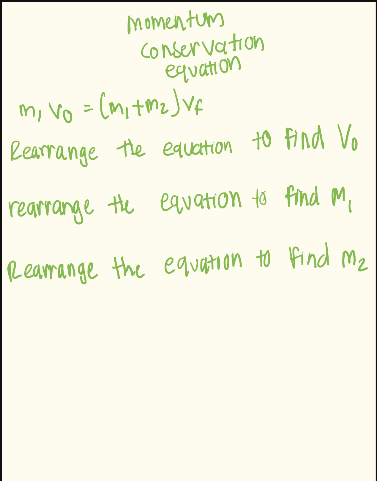 Solved momentum conservation equation m1v0=(m1+m2)vf | Chegg.com