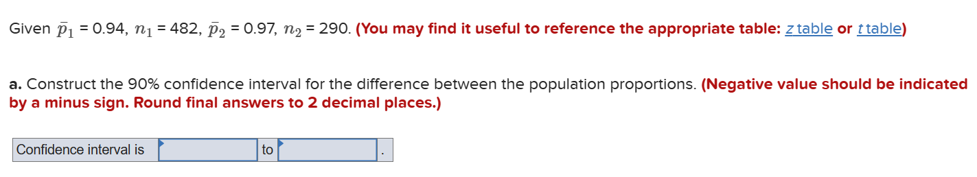 Solved Given pˉ1=0.94,n1=482,pˉ2=0.97,n2=290. (You may find | Chegg.com