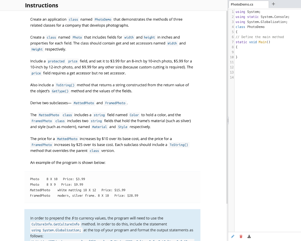 Solved: C# Instructions PhotoDemo.cs + Create an applicati
