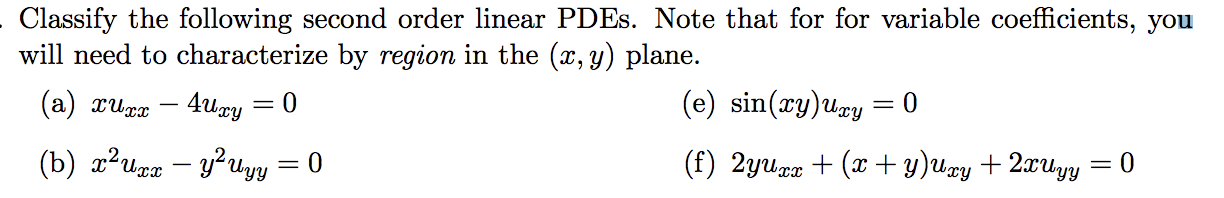 Solved Classify The Following Second Order Linear Pdes