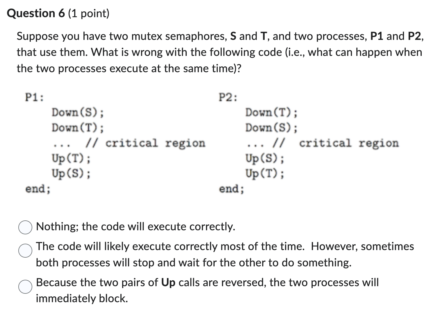Solved Question 6 (1 ﻿point)Suppose you have two mutex | Chegg.com
