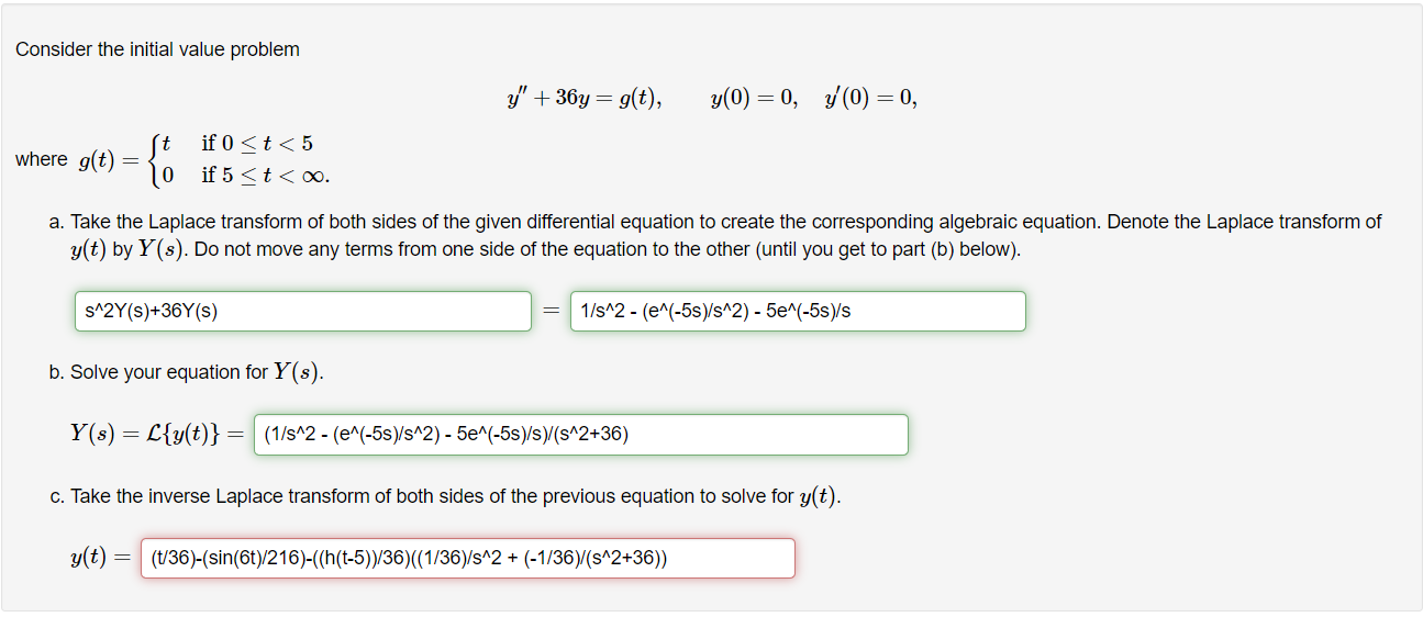 Solved Consider the initial value problem y" + 36y=g(t), | Chegg.com