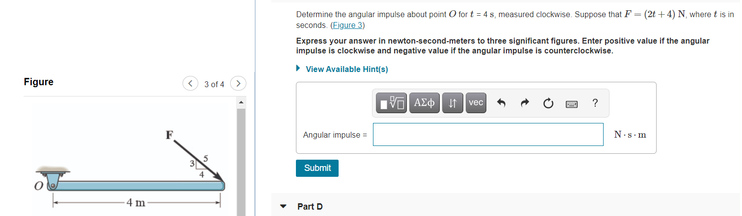 Solved Part A Determine the angular impulse about point O | Chegg.com