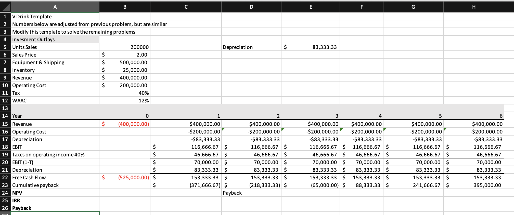 [Solved]: Using the above template compute the NPV of the pr
