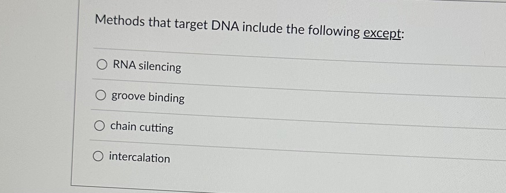 Solved Methods that target DNA include the following except: | Chegg.com
