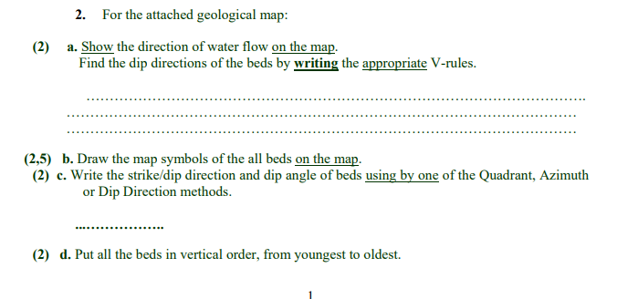 2. For the attached geological map: (2) a. Show the | Chegg.com