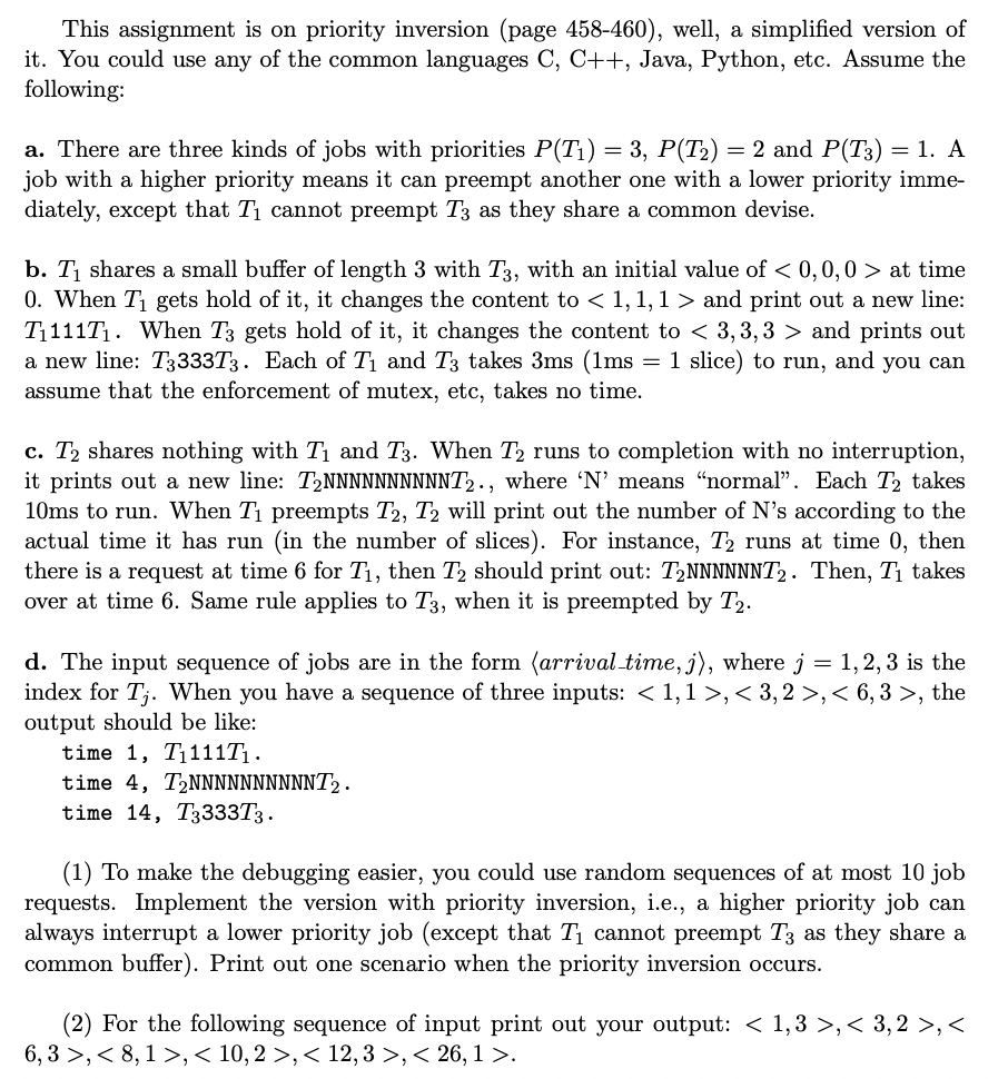 Solved This assignment is on priority inversion (page | Chegg.com