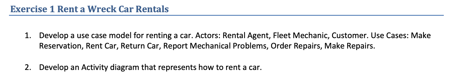 Solved Exercise 1 Rent a Wreck Car Rentals 1. Develop a use | Chegg.com