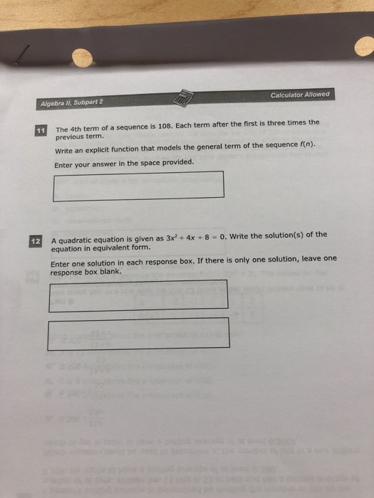 Solved Calculator Allowed Algebra II, Subpart 2 11 The 4th | Chegg.com