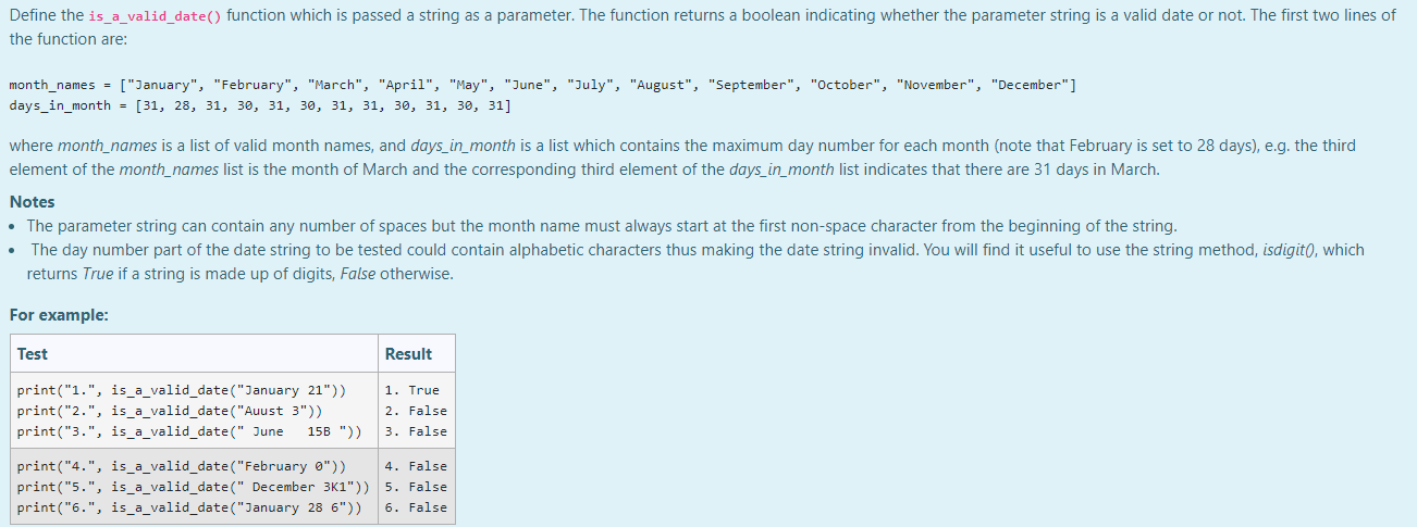 Solved Define the is_a_valid_date() function which is passed | Chegg.com
