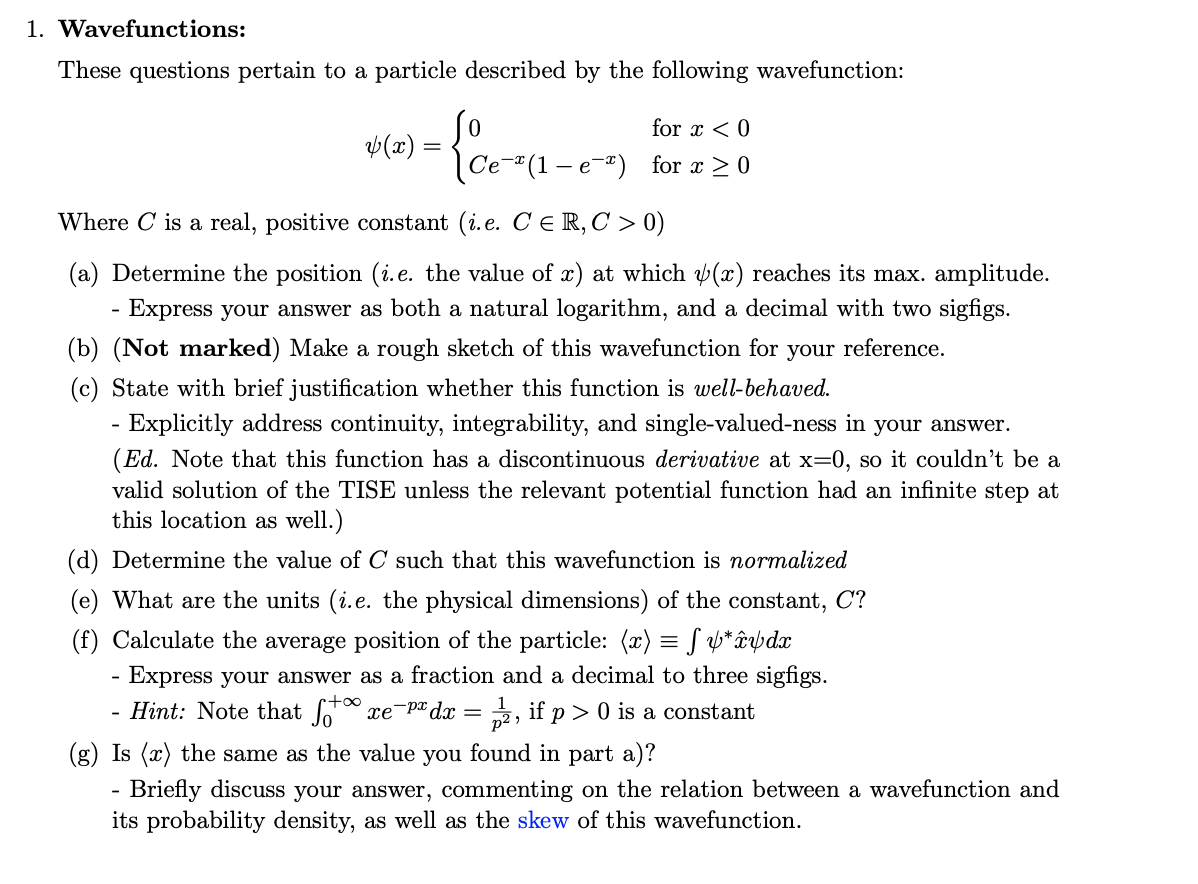 Solved 1. Wavefunctions: These questions pertain to a | Chegg.com