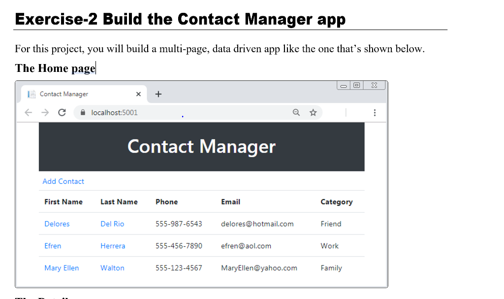 Solved Exercise-2 Build the Contact Manager app For this | Chegg.com