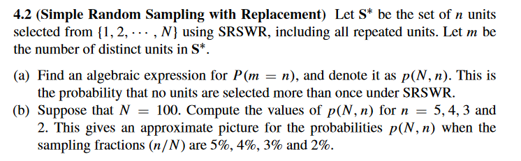 4.2 (Simple Random Sampling with Replacement) Let S∗ | Chegg.com