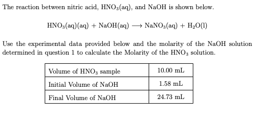 The reaction between nitric acid, HNO3(aq), and NaOH | Chegg.com