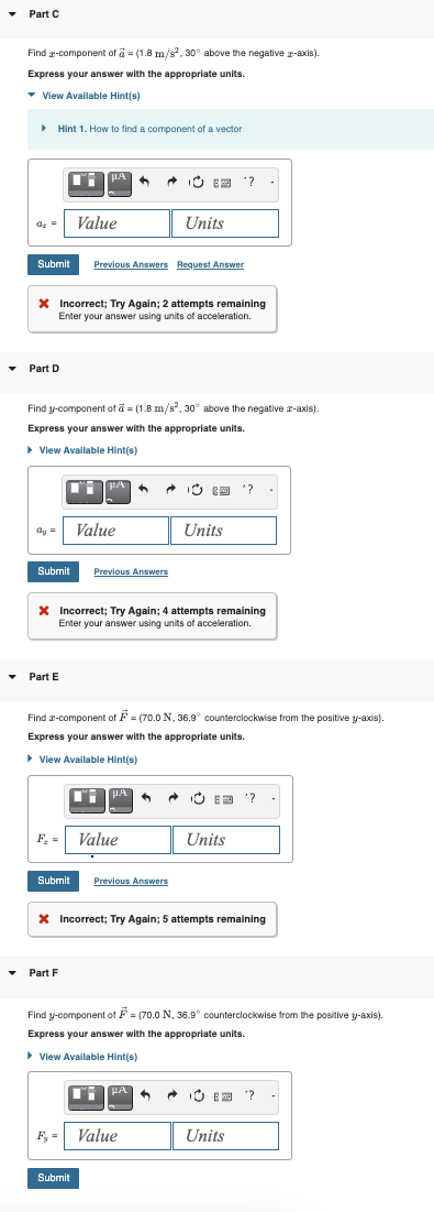 Solved Find x-component of a=(1.8 m/s2,30∘ above the | Chegg.com