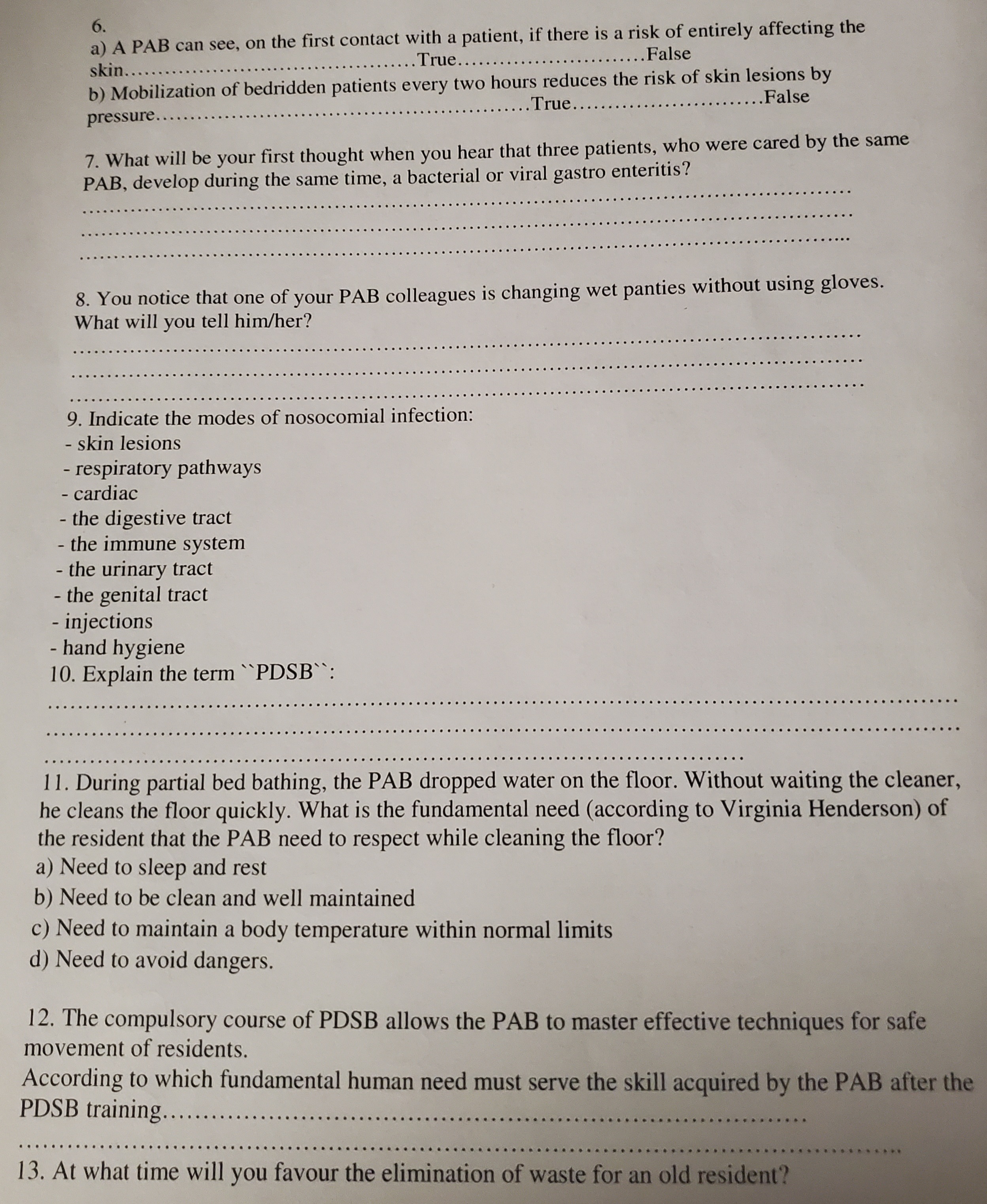 Solved During partial bed bathing, the PAB dropped water on | Chegg.com