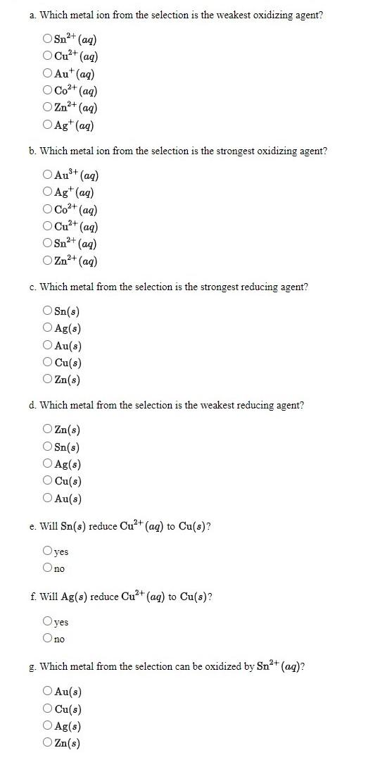 Solved Standard Reduction Potentials in Aqueous Solution at | Chegg.com