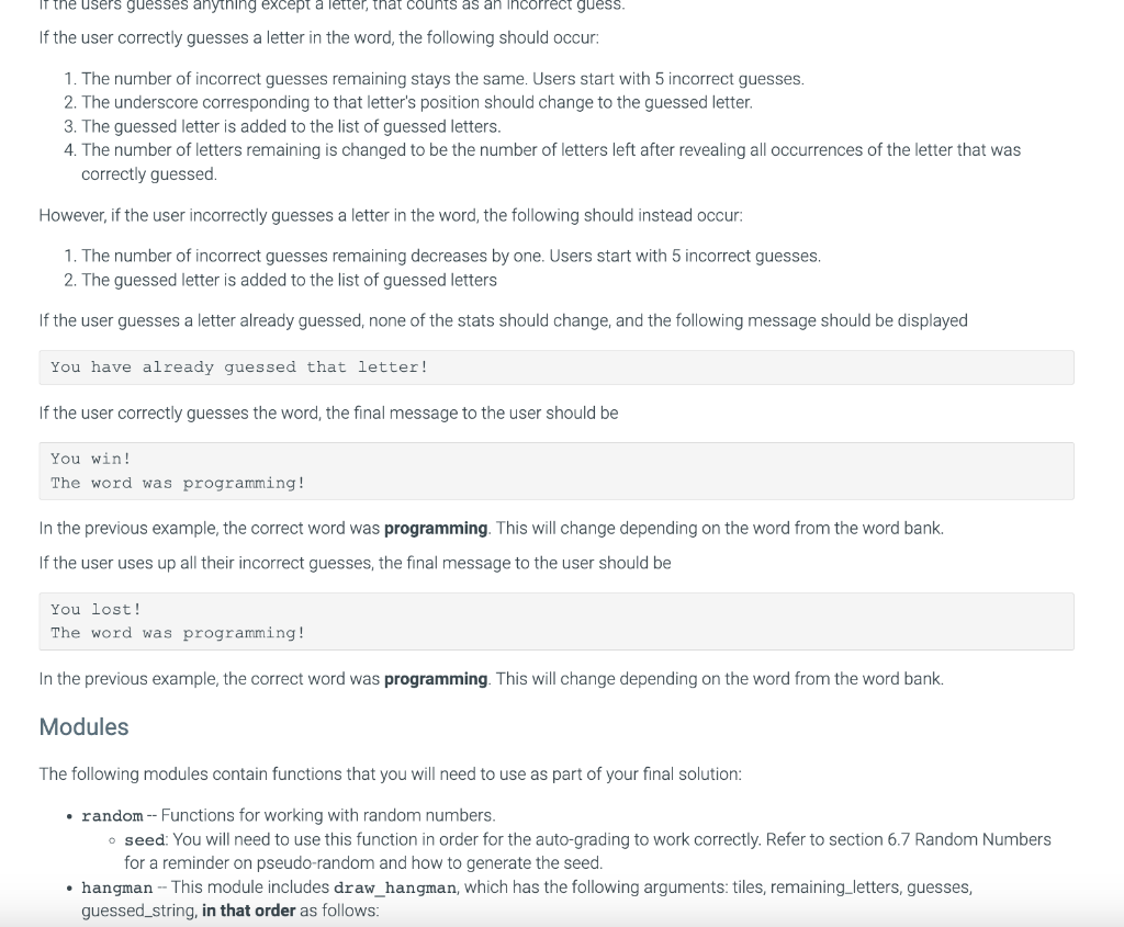 14.4 SS23 Project 2: Word Guessing Game Overview In | Chegg.com