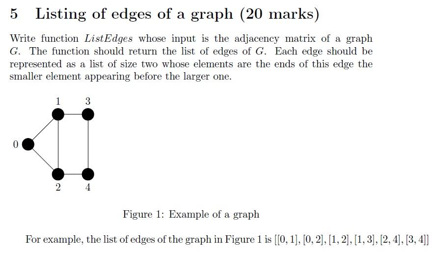 Solved 5 Listing of edges of a graph (20 marks) Write | Chegg.com