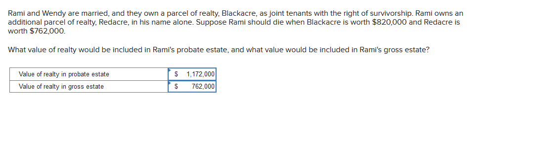 Solved Rami and Wendy are married, and they own a parcel of | Chegg.com